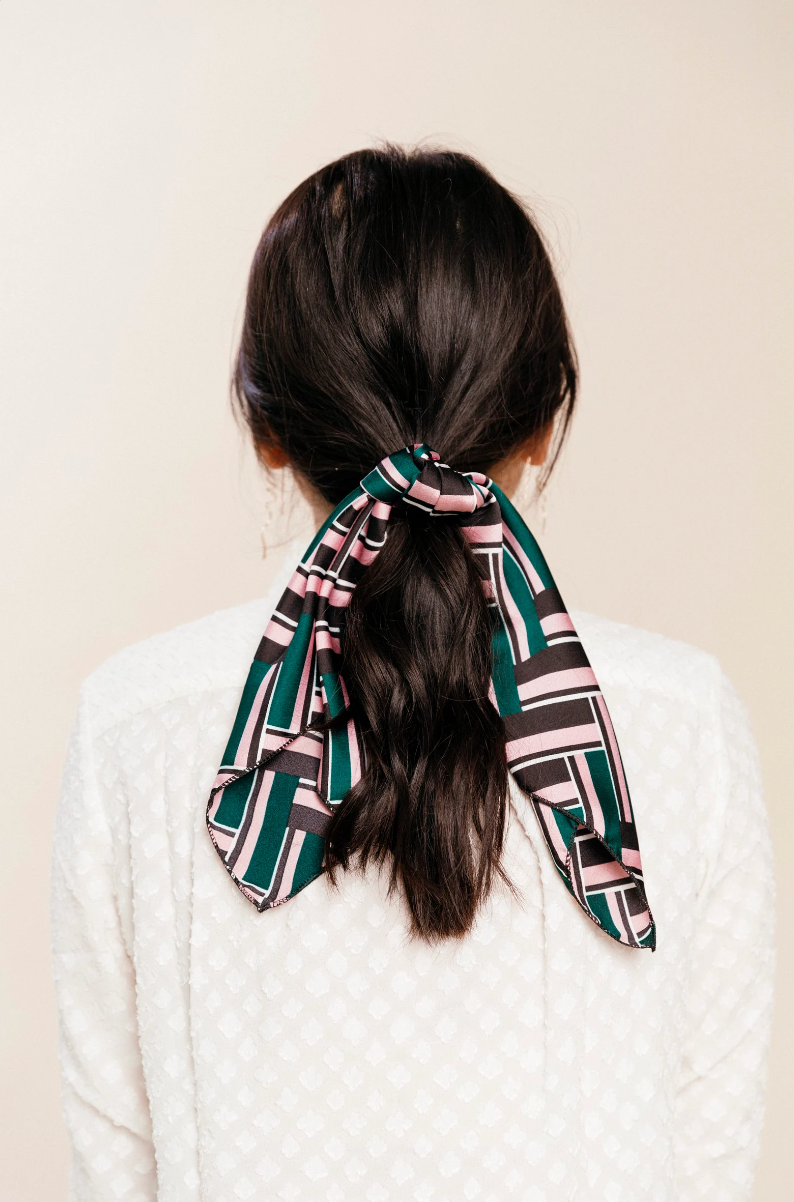 Satin Series Printed Scarves Multiple Patterns Hair Scarf Ponyta Bardot Bow Gallery